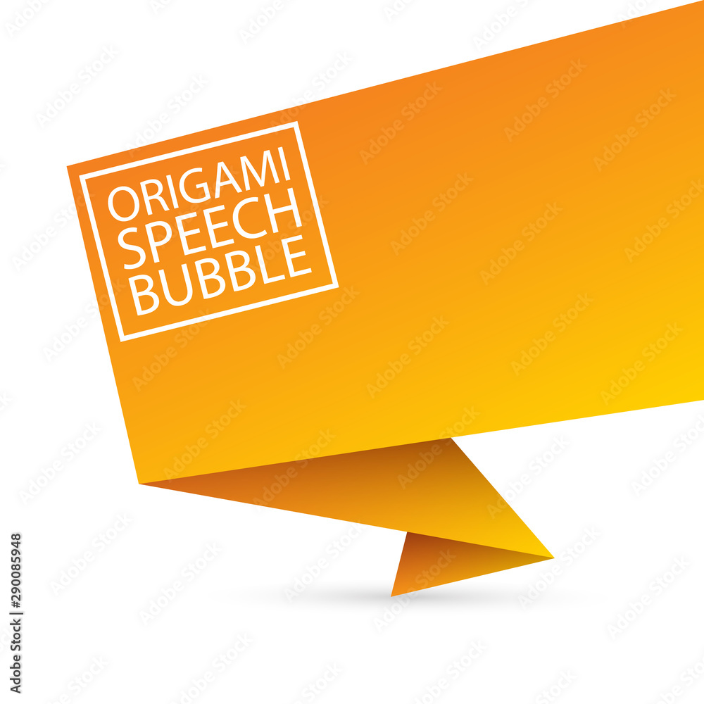 Abstract orange origami speech bubble or banner isolated on white ...
