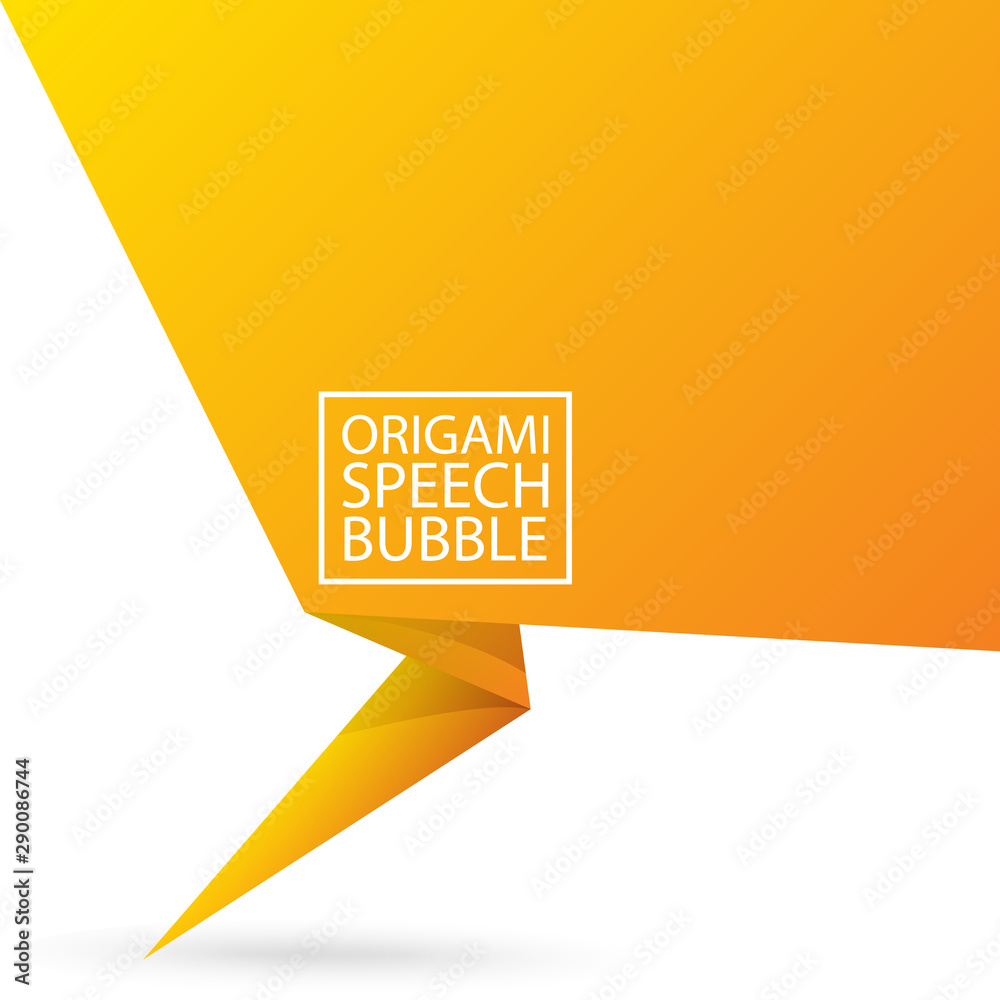 Abstract orange origami speech bubble or banner isolated on white ...
