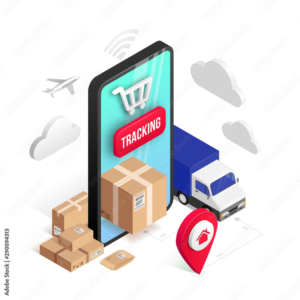 Tracking isometric concept smartphone parcel Stock Vector | Adobe Stock