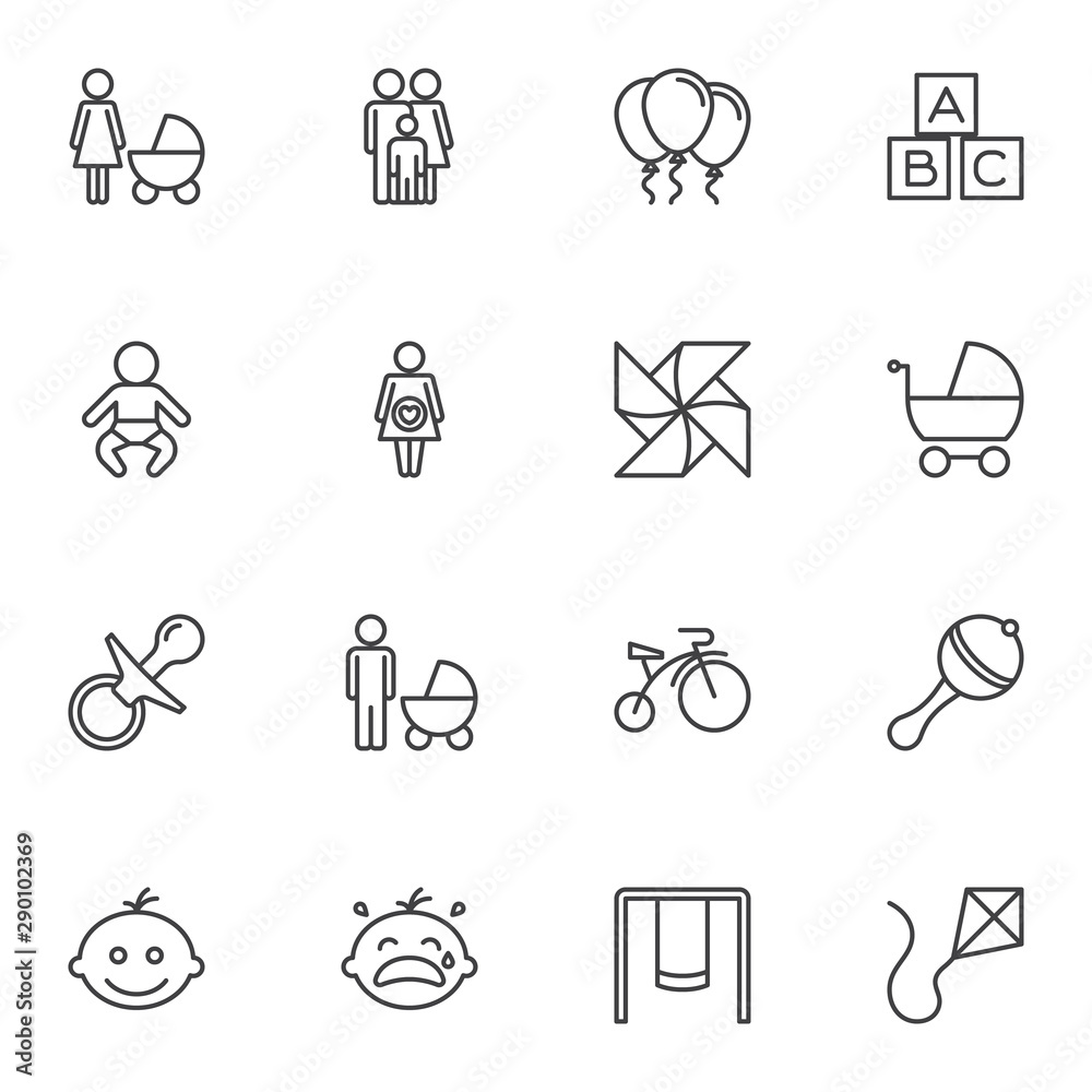 Baby toys line icons set. linear style symbols collection, outline ... Baby toys line icons set. linear style symbols collection, outline ...