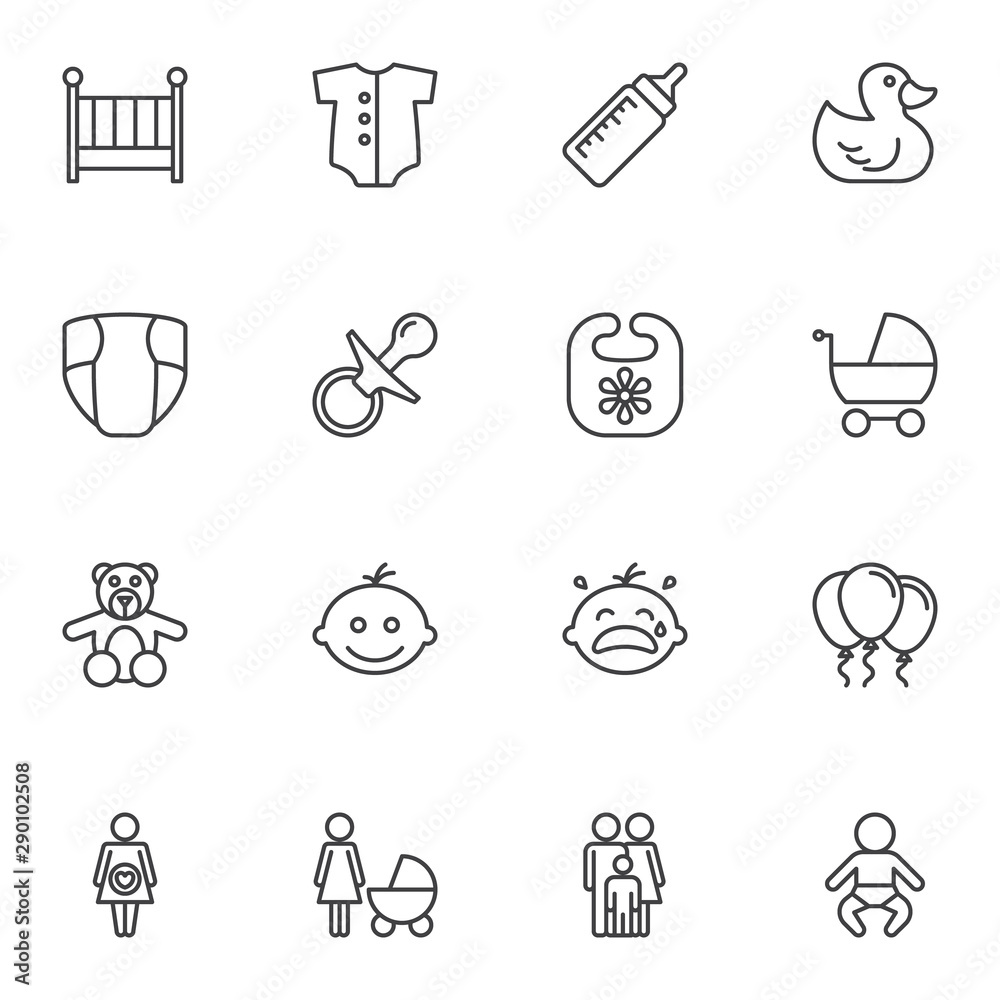 Baby line icons set. linear style symbols collection, outline signs ...