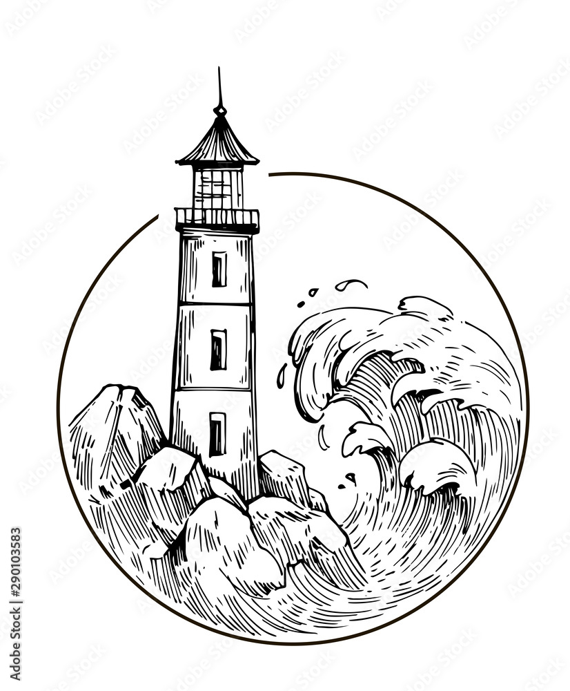 Lighthouse sketch. Hand drawn illustration converted to vector Stock ...