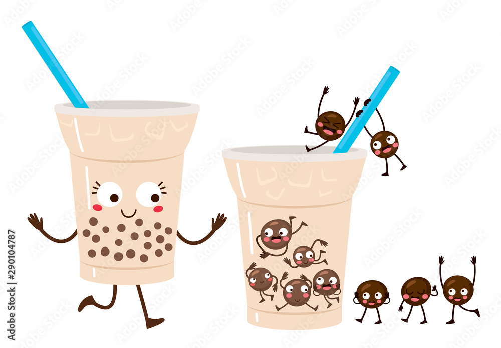 Cute little tapioca characters having fun bubble tea drink Stock Vector ...