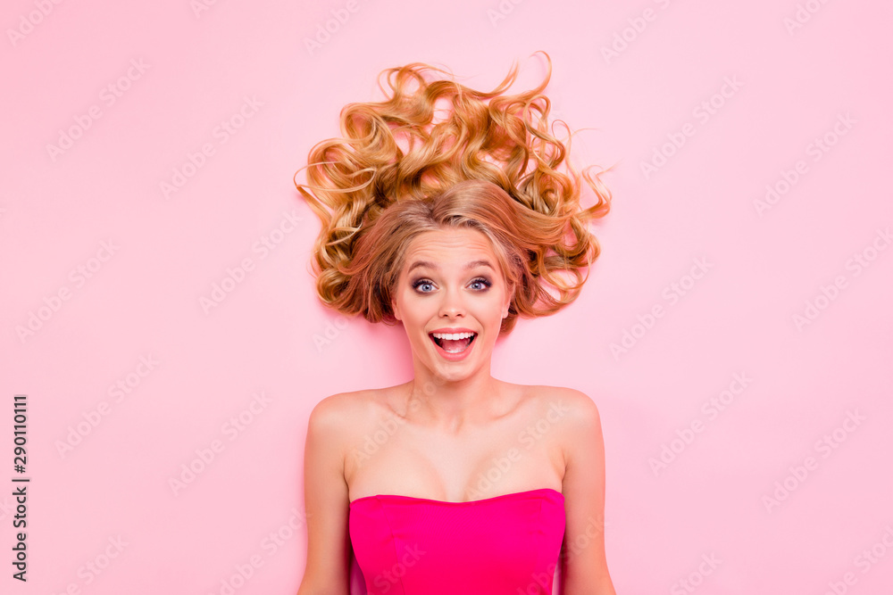 Vertical side profile top above high angle photo beautiful she her lady ...