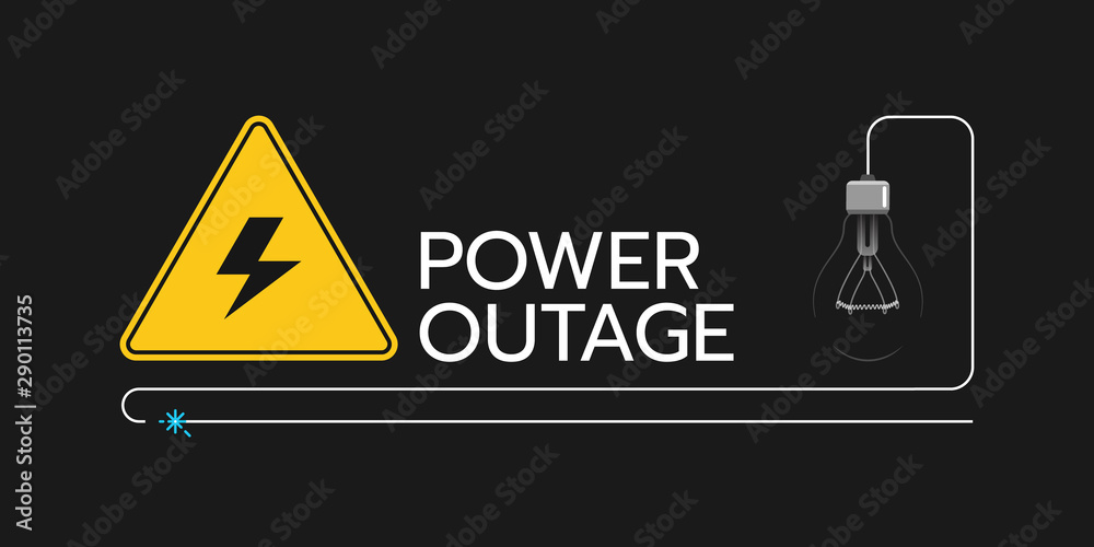 The banner of a power cut with a warning sign and a bulb these are on ...