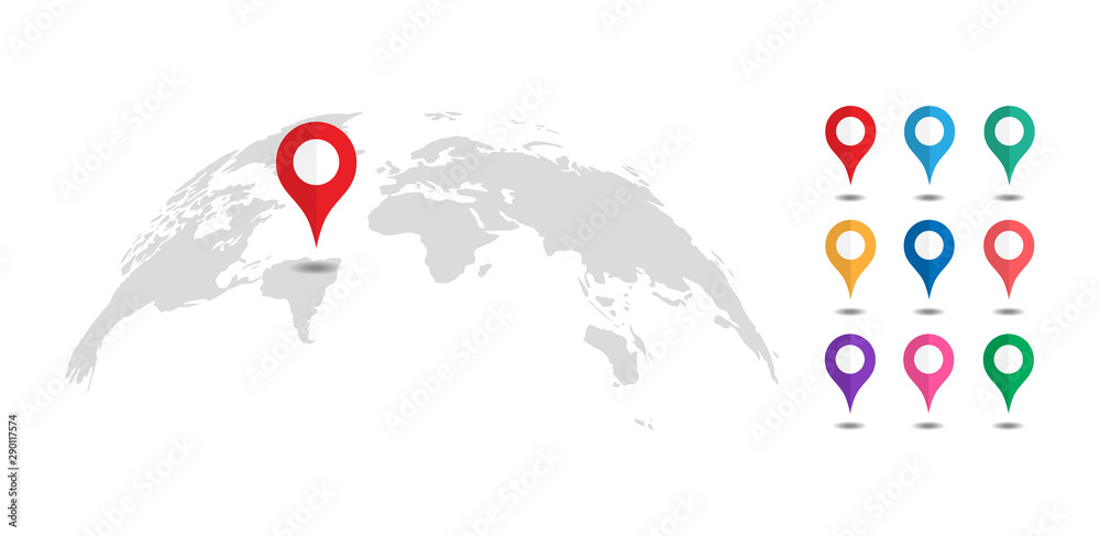 World map with pointers. Vector illustration. Stock Vector | Adobe Stock