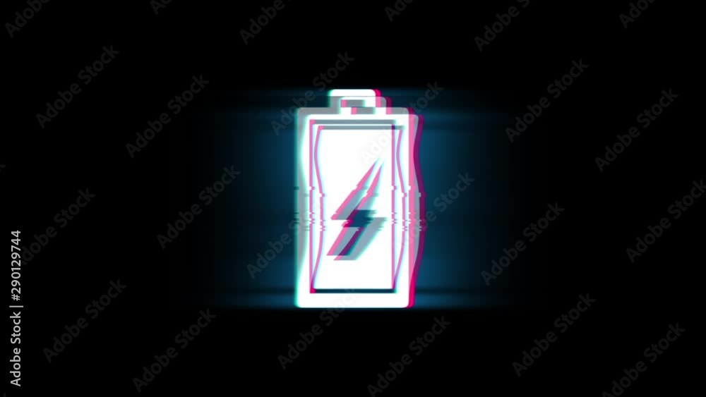 Battery Electricity Symbol on Glitch Led Screen Retro Vintage Display ...