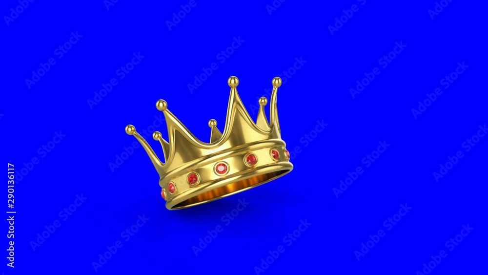 Golden crown falling on a colored background. Animation with chromakey ...