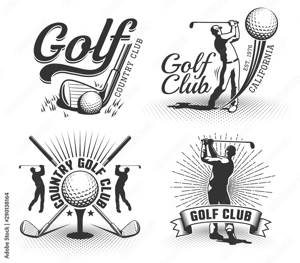 Golf Logos With Clubs Balls And Golfers Vintage Country Golf Club