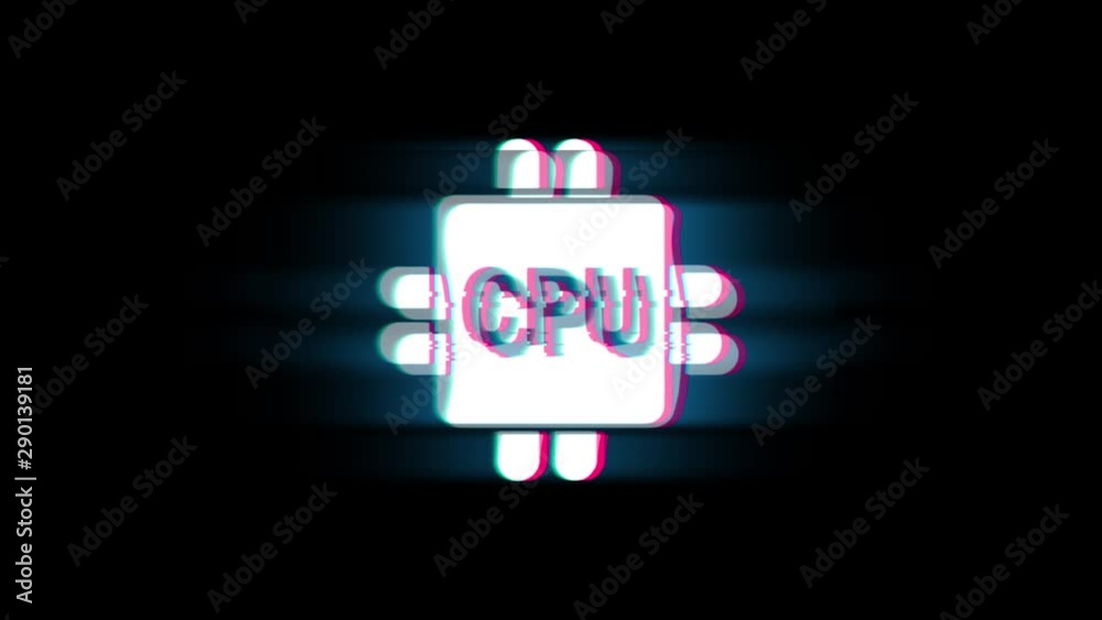 Computer Digital CPU Symbol on Glitch Led Screen Retro Vintage Display ...