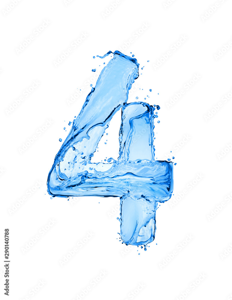 Number 4 made of water splashes, isolated on a white background Stock ...