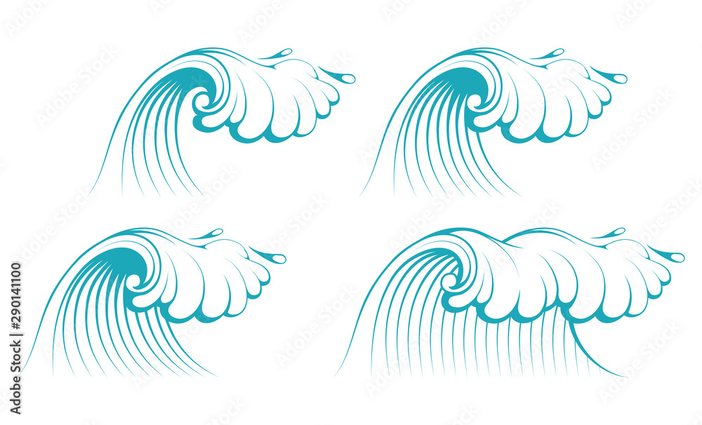 Sea Waves. Ocean Waves collection. Nature Wave Water Storm. Vector ...