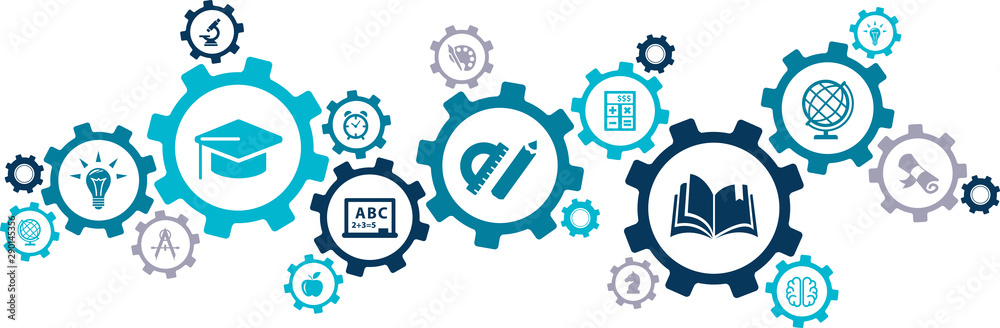 education icon concept: school / college / studying interconnected ...