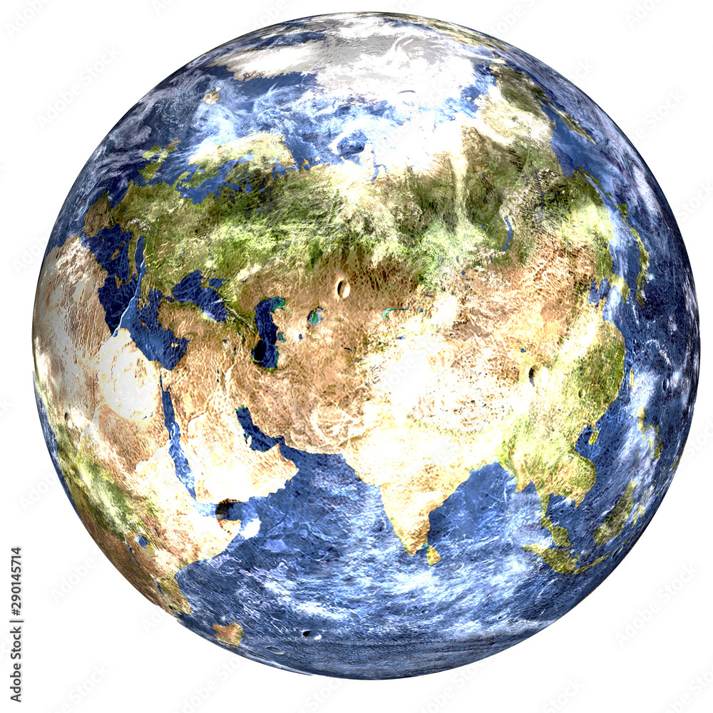 Global cooling on the Planet Earth of solar system isolated on white ...