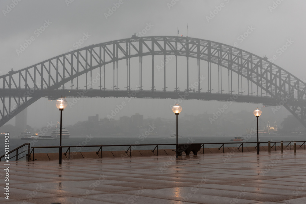 Sydney harbour bridge in the rain, Sydney, New South Wales, Australia ...