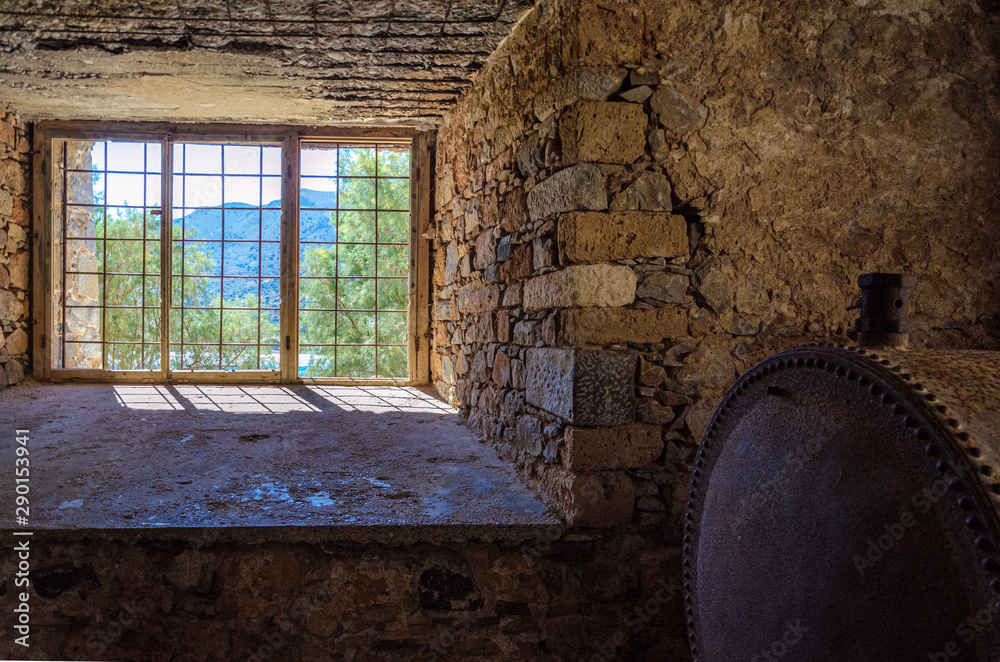 Inside an old building in the ruins of Spinalonga island of lepers in ...