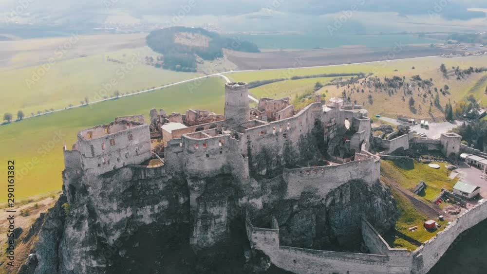 Aerial Drone view on Spis Castle. Slovakia. Ancient Castle, Spissky Hrad. Stock Video | Adobe Stock