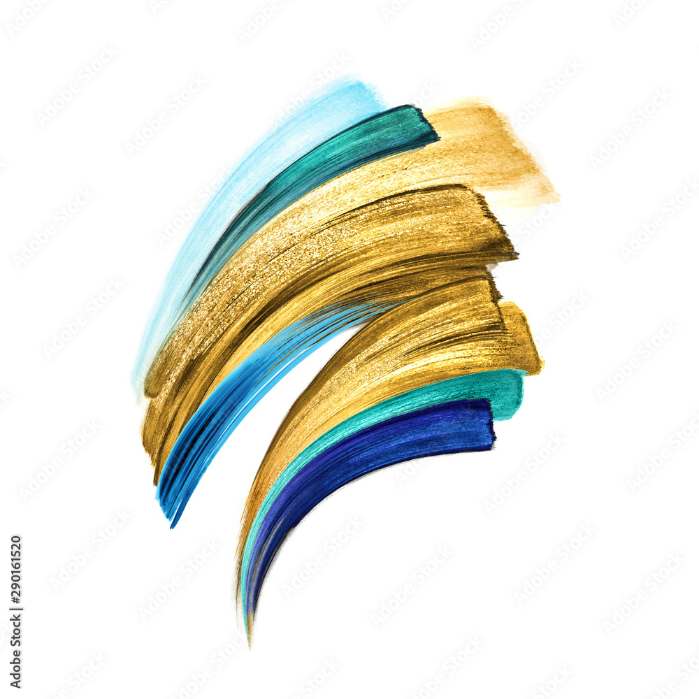 blue gold emerald abstract brush strokes isolated on white background ...