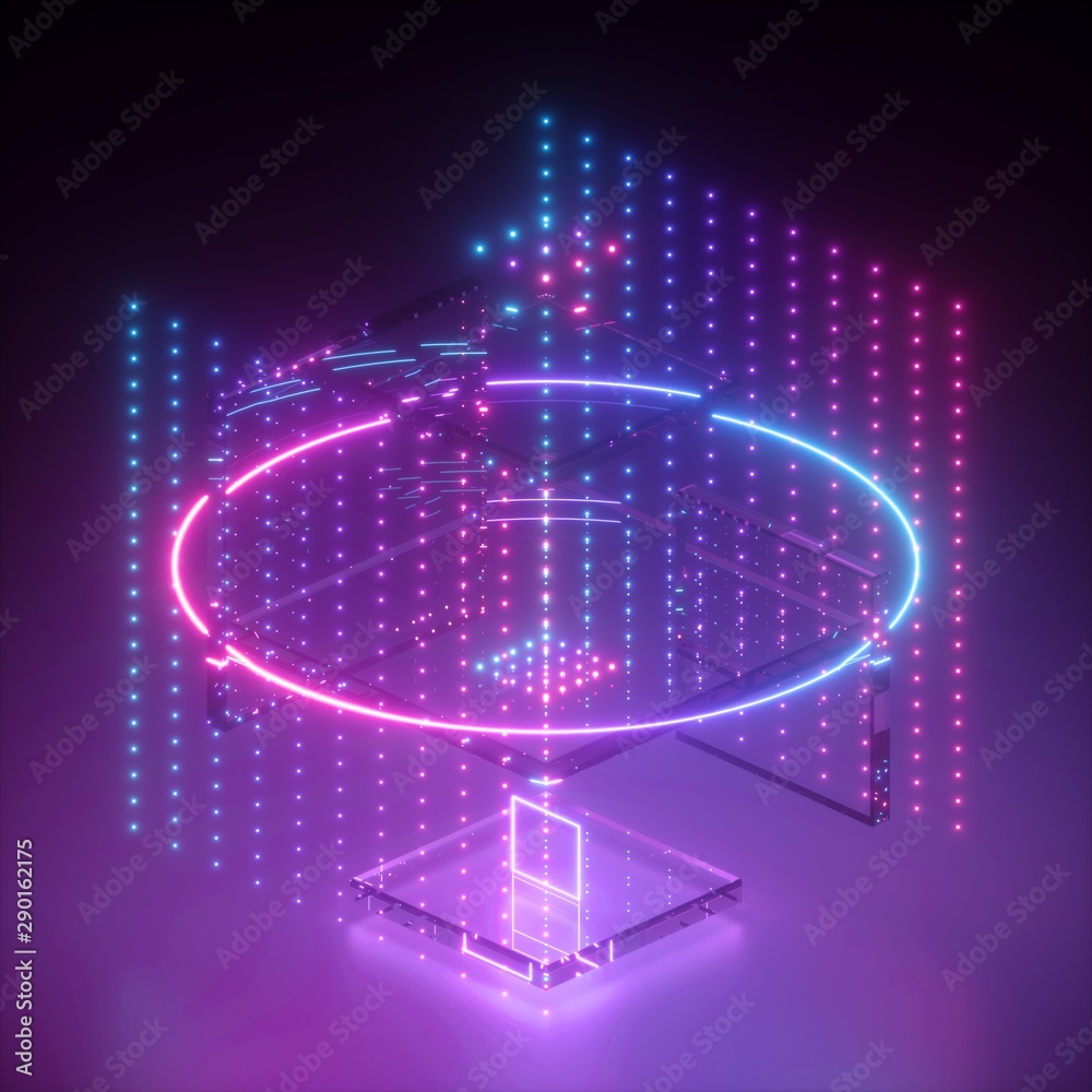 3d render, neon abstract background, geometric shapes in ultraviolet ...