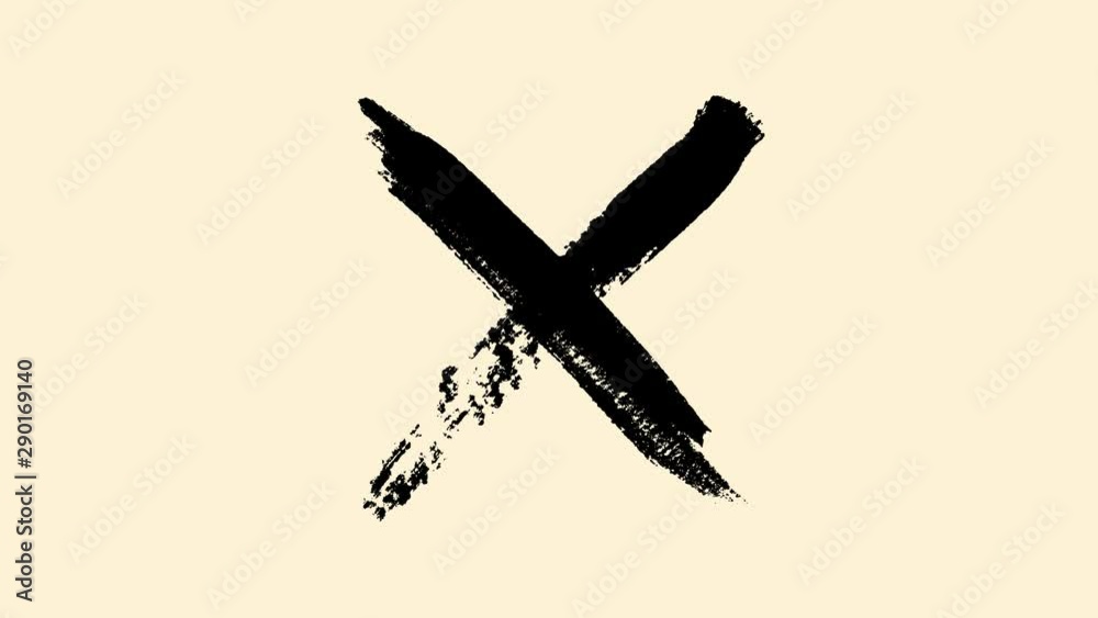 Abstract black cross painted by wide brush strokes on beige background ...