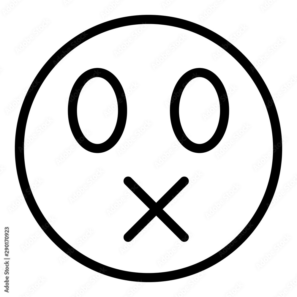 Crossed mouth smiley icon. Outline crossed mouth smiley vector icon for ...