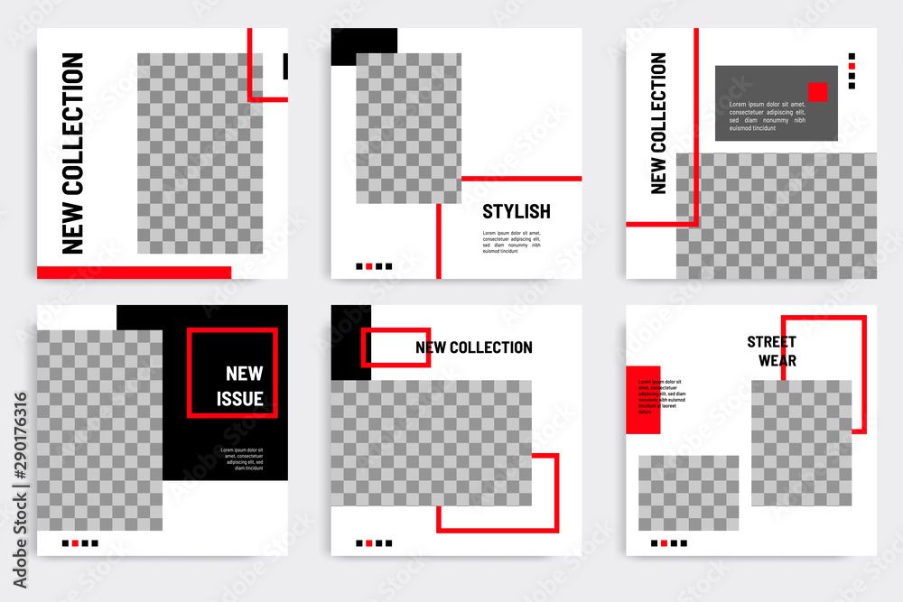 Minimal layout design background vector illustration in black red white ...