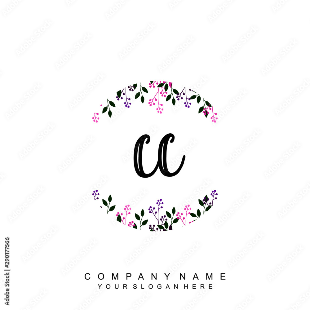 letter CC surrounded by beautiful and elegant flowers and leaves ...