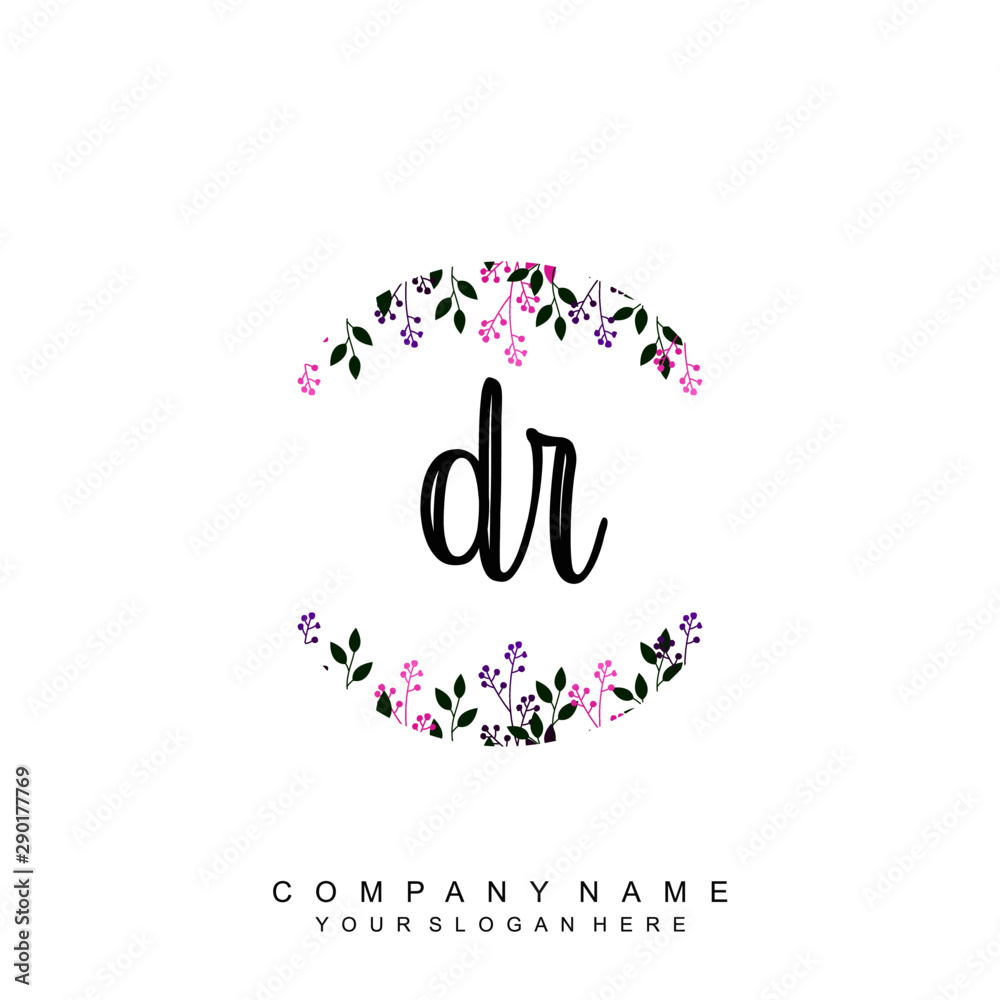 letter DR surrounded by beautiful and elegant flowers and leaves ...