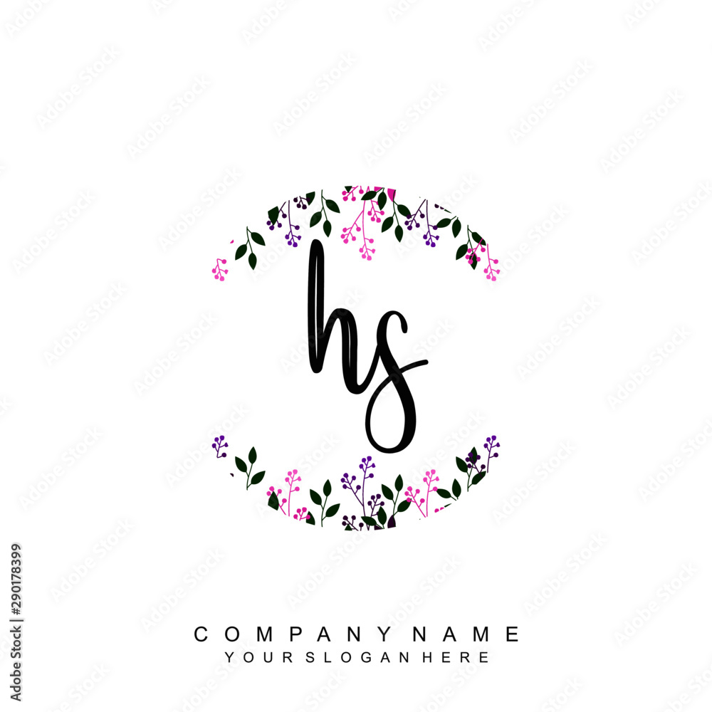 letter HS surrounded by beautiful and elegant flowers and leaves ...