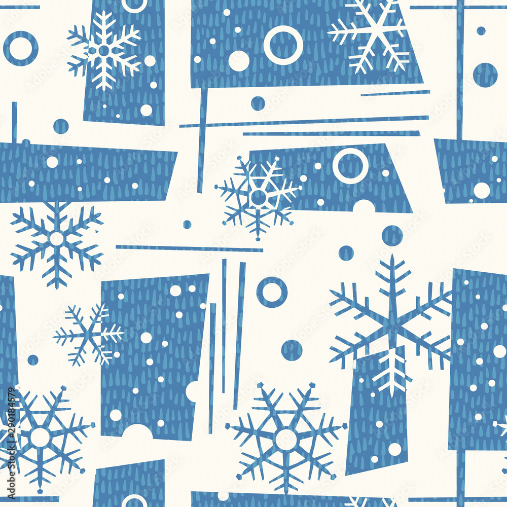 seamless mid century modern winter pattern with snowflakes and ...