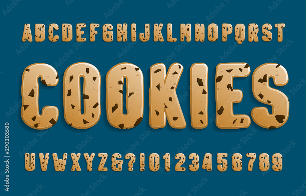 Vetor de Cookies alphabet font. Cookie letters and numbers with ...