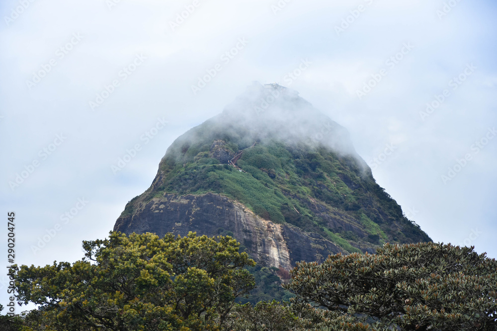 Sri Pada (Adam's Peak) mountain view in Sri Lanka, Sacred Peak covered ...