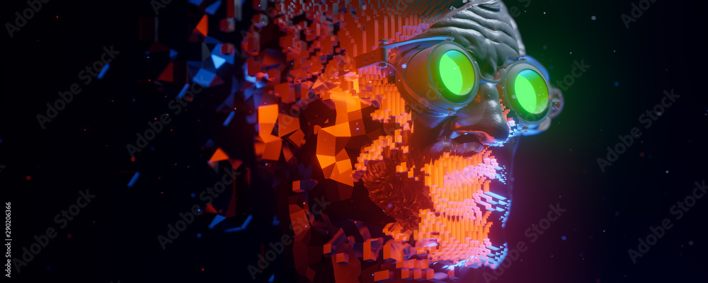 Abstract portrait of a steampunk cyberpunk character. 3d illustration ...