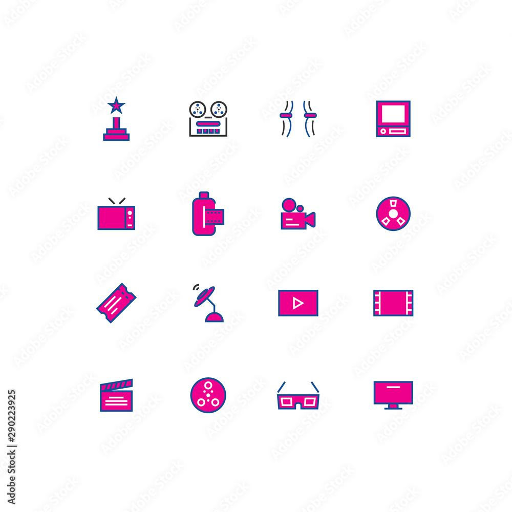 Cinema color line icons in linear style. Flat cover design on white ...