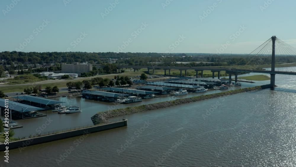 Drone footage of the Alton, Illinois harbor and the Clark Bridge over ...