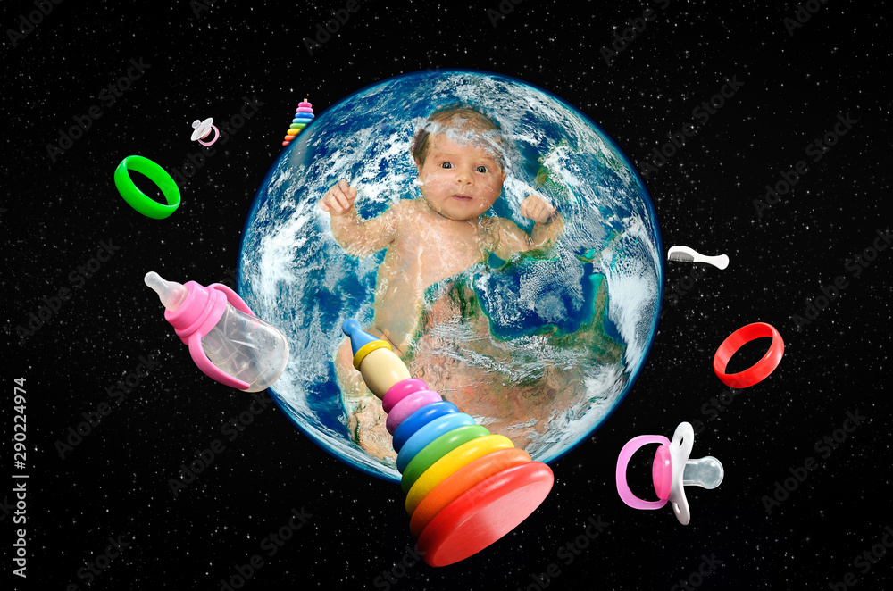 Cute baby in planet Earth in space and around revolve baby accessories ...