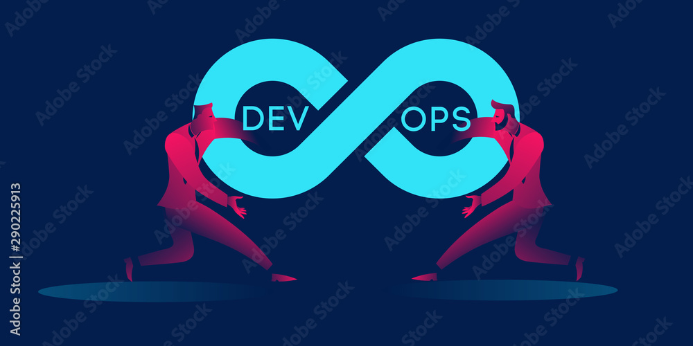 Devops concept business illustration in red and blue neon gradients ...