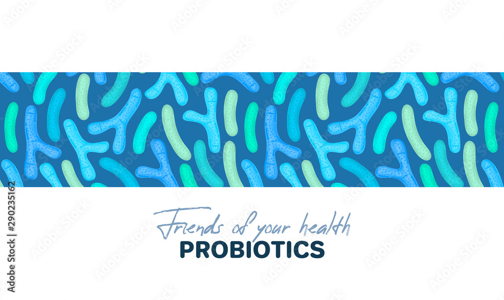 Vector background with probiotics. Bifidobacterium, lactobacillus ...