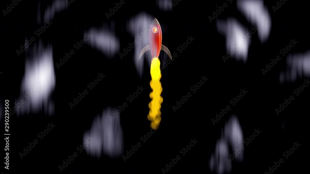 Animation of Rocket launch take off and successfully into the night sky ...