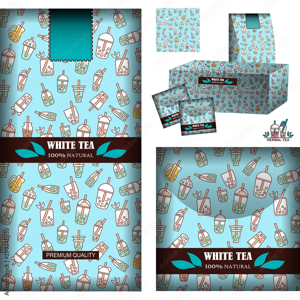 Vector backgrounds for tea design. Realistic template for tea-bags, tea ...