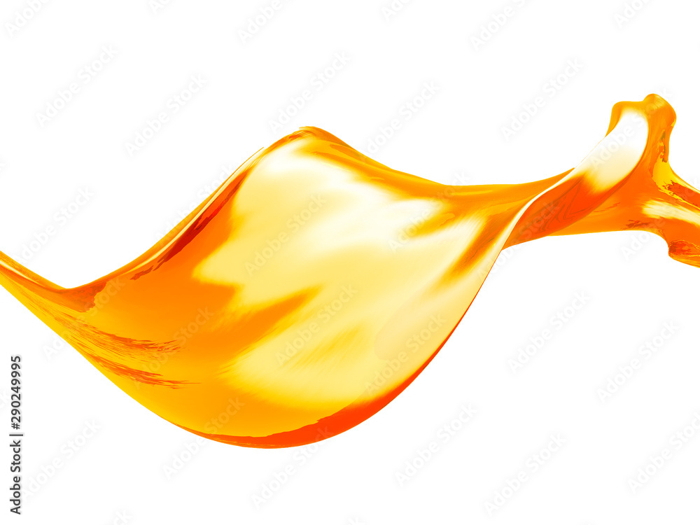 Yellow shiny transparent liquid splash on white background Stock ...