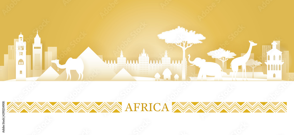 Africa Skyline Landmarks Silhouette, Desert Color Stock Vector | Adobe ...