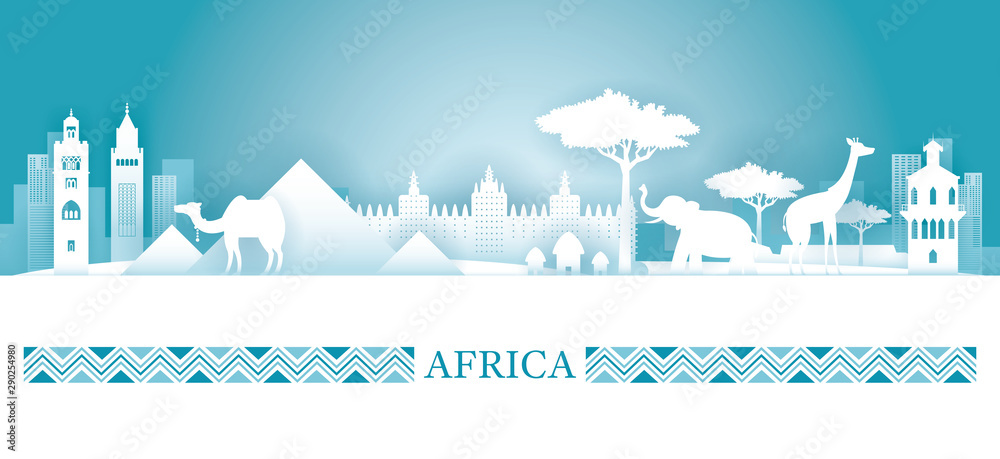 Africa Skyline Landmarks in Paper Cutting Style Stock Vector | Adobe Stock