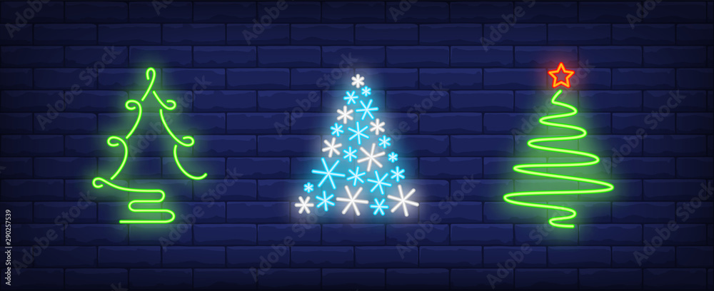 Christmas tree neon sign set Stock Vector | Adobe Stock