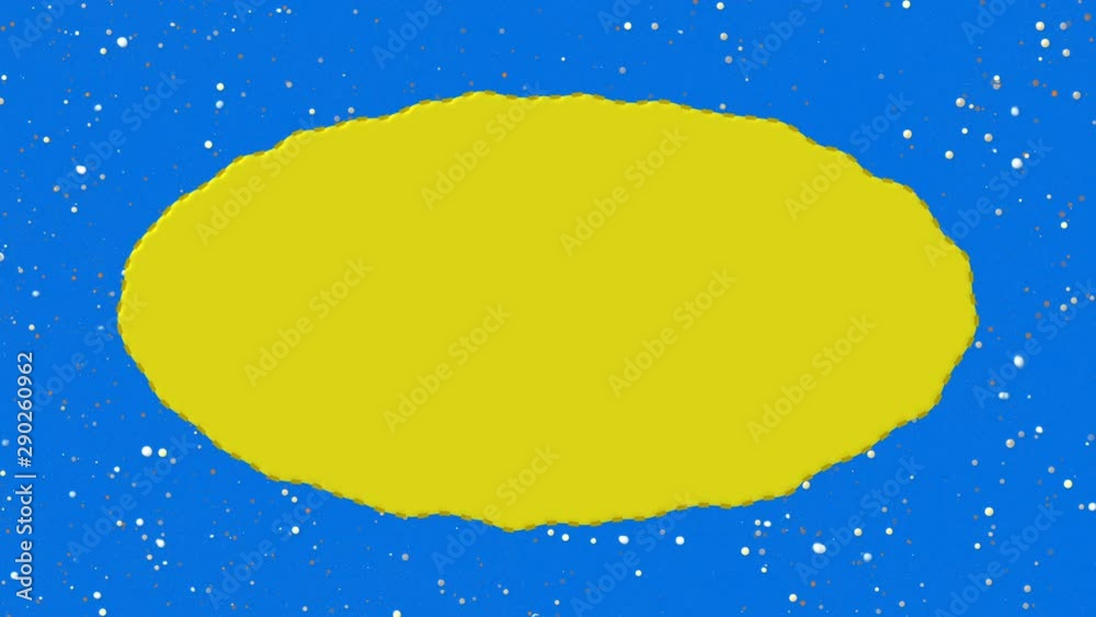 Animated cartoon frame with a box for text or sign in blue and yellow ...
