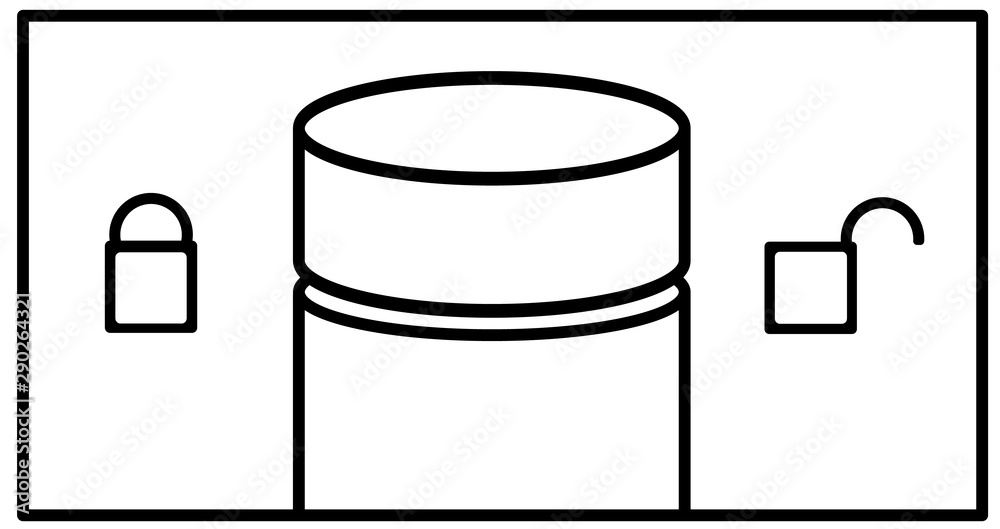 Bottle with cap and symbols of open and closed lock on the right and ...