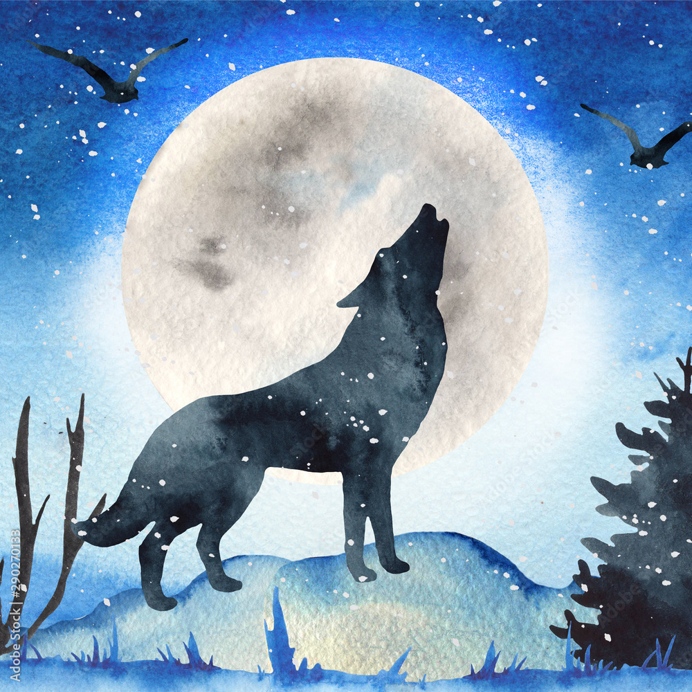 Watercolor Wolf Howling