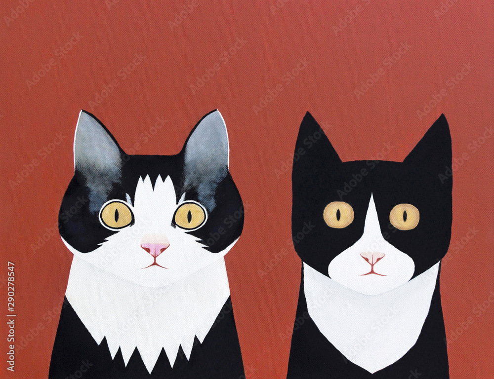 acrylic painting of cute black cat with red background on canvas Stock ...