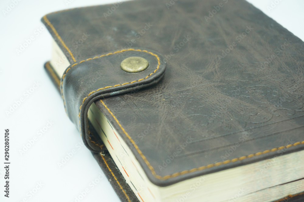 Mock up close diary book with blank black leather cover template paper ...