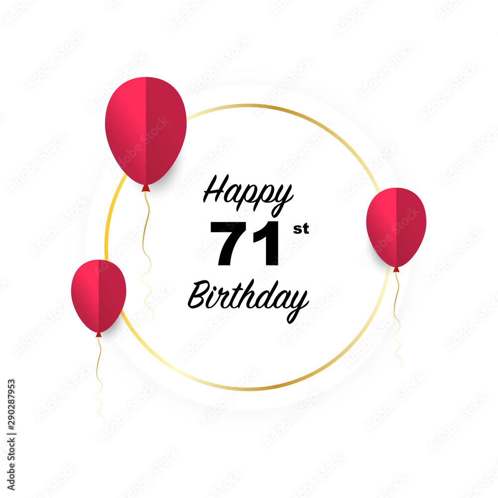 Happy 71st birthday, vector illustration greeting golden banner card ...